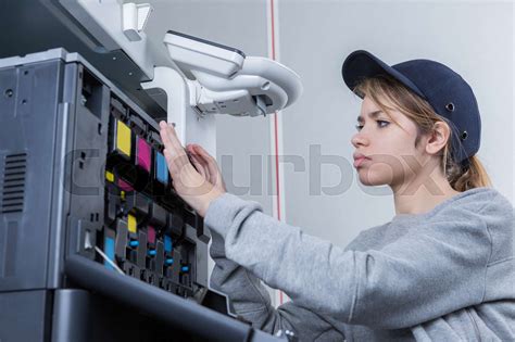 Checking The Printer Stock Image Colourbox