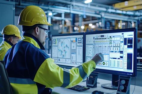 Premium Photo Engineer Team Working With Scada System Data On Computer Screen