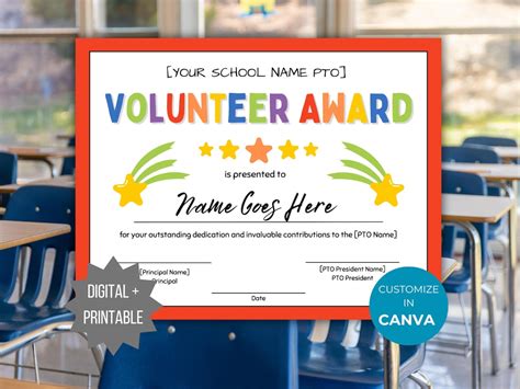 Editable PTA Award Certificate Template PTO Volunteer Appreciation Gift Template Pta Team