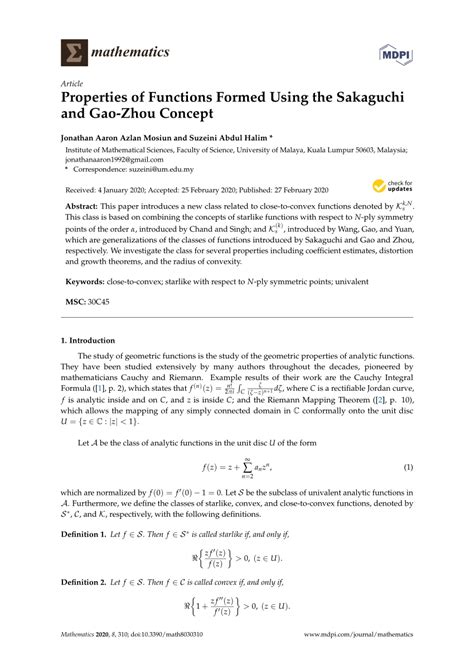 Pdf Properties Of Functions Formed Using The Sakaguchi And Gao Zhou Concept