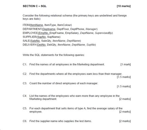 solved section c sql [10 marks] consider the following