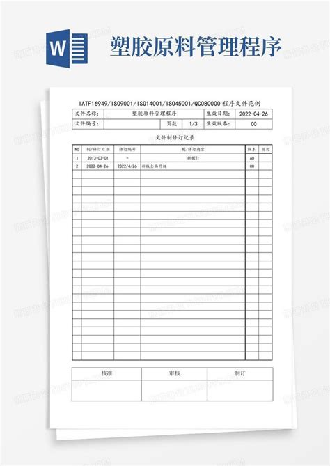 塑胶原料管理程序 Word模板下载 编号qbpmpvrv 熊猫办公