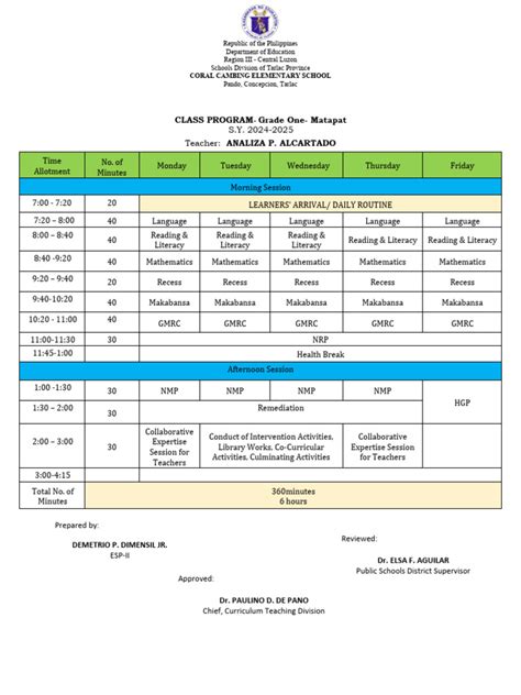 Class Program Grade 1 Matapat Pdf Behavior Modification Learning