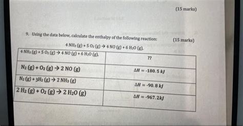 Solved 9 Using The Data Below Calculate The Enthalpy Of Chegg Com