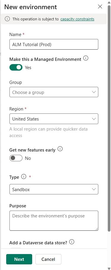 create power platform environments for dev test prod