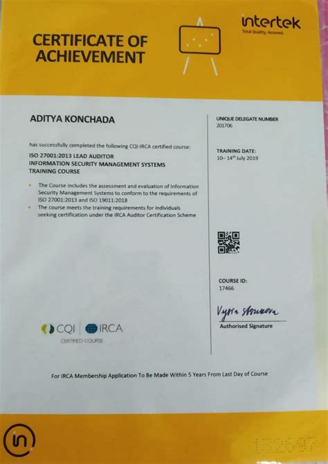 Successfully Completed Iso 270012013 Lead Auditor Information Security