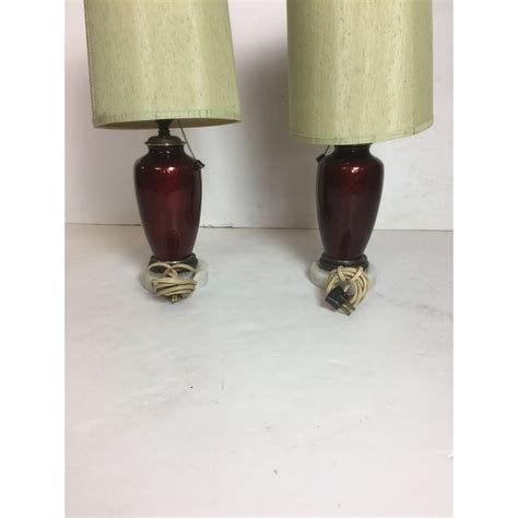 1960s Floral Ruby Red Sleek Cloisonné Asian Lamps A Pair Chairish
