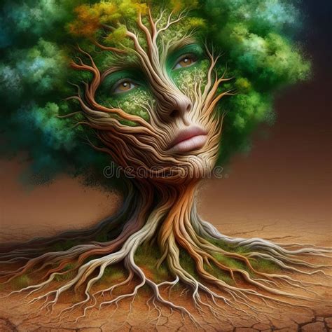 A Woman Who Turns Into A Tree Rooted To The Ground But Full O Stock Illustration Illustration