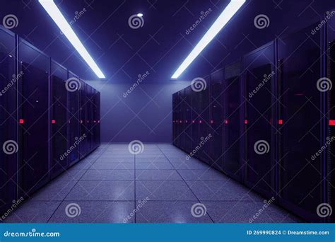 Dark Server Racks In Computer Network Security Server Room Data Center Generative Ai Stock
