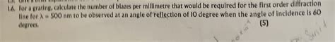 Solved 1 6 ﻿for A Grating Calculate The Number Of Blazes