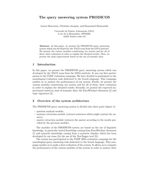 Pdf The Query Answering System Prodicos