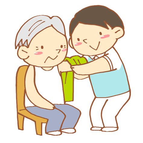 着替え介助をする男性介護士のイラスト かわいいフリー素材が無料のイラストレイン