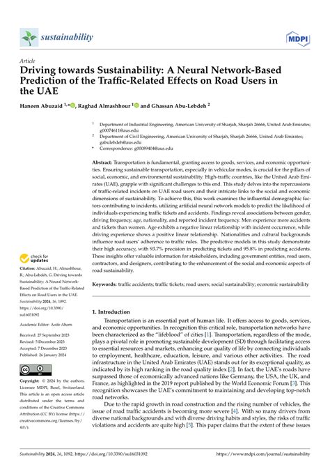 Pdf Driving Towards Sustainability A Neural Network Based Prediction Of The Traffic Related