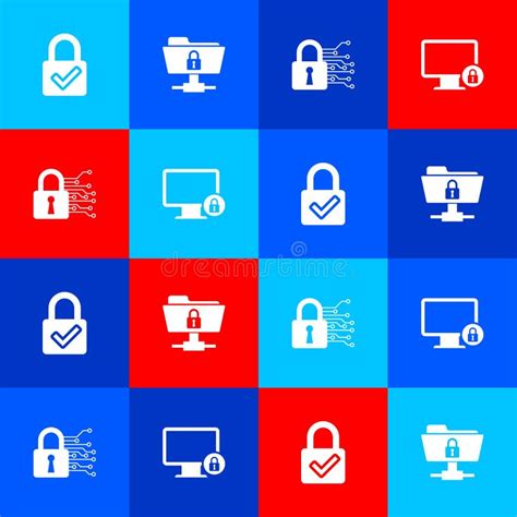 Set Lock And Check Mark Ftp Folder Lock Cyber Security And On Monitor Icon Vector Stock