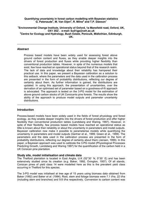 PDF Quantifying Uncertainty In Forest Carbon Modelling With Bayesian Statistics