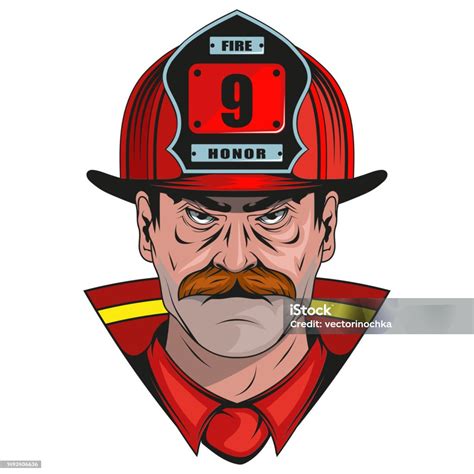 소방수 제복을 입은 남자의 벡터 그림입니다 응급 서비스 근로자 또는 직원 위험한 직업 볼테르 인조에 대한 스톡 벡터 아트 및