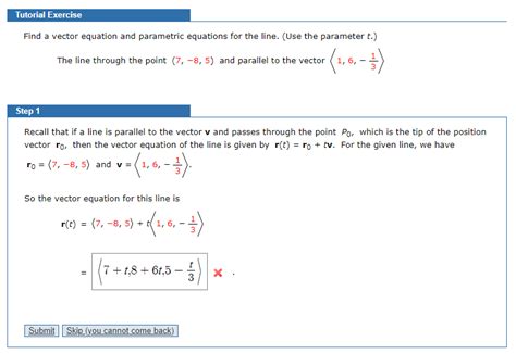 Solved Tutorial Exercise Find A Vector Equation And Chegg Com