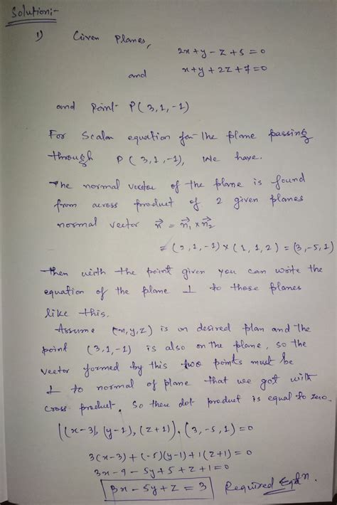 Solved Determine A Scalar Equation For The Plane That Passes Through The Course Hero