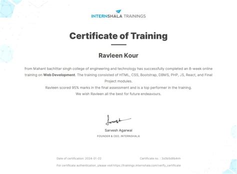 Web Development Training Done Through Internshala Ravleen Kour