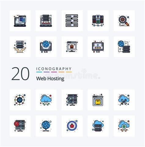 20 Web Hosting Line Filled Color Icon Pack Like Management Database Hosting Web Stock Vector