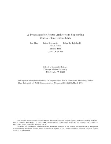 Pdf A Programmable Router Architecture Supporting Control Plane Extensibility