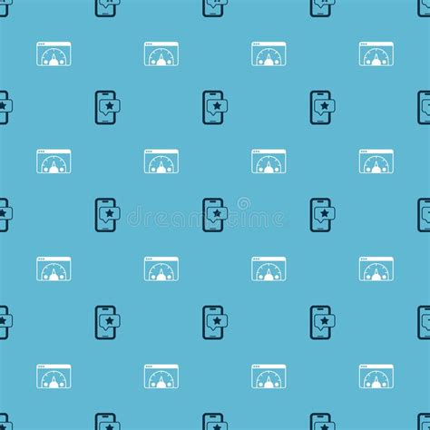 Set Mobile With Review Rating And Website Statistic On Seamless Pattern