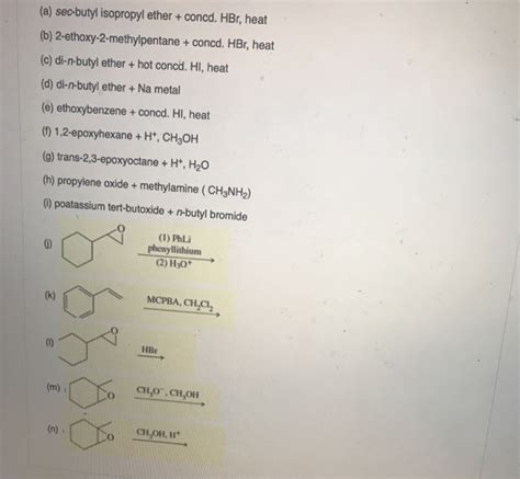 Solved A Sec Butyl Isopropyl Ether Concd Hbr Heat