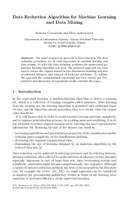 Pdf Data Reduction Algorithm For Machine Learning And Data Mining