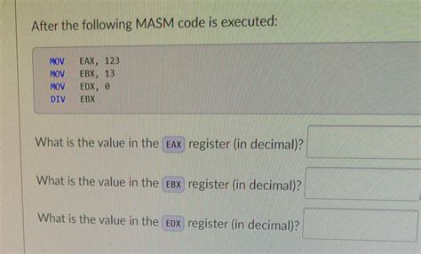 solved after the following masm code is executed what is