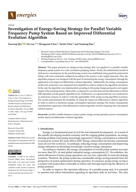 Pdf Investigation Of Energy Saving Strategy For Parallel Variable Frequency Pump System Based