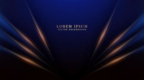 진한 파란색 고급 배경에 반짝이는 점 효과 장식이 있는 대각선 골드 라인 프리미엄 벡터