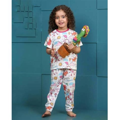 خرید ست لباس راحتی دخترانه و پسرانه آستین کوتاه مدل نقاشی