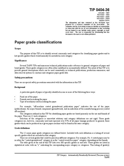 0404 36 Paper Grade Classifications Pdf Paper Paperboard