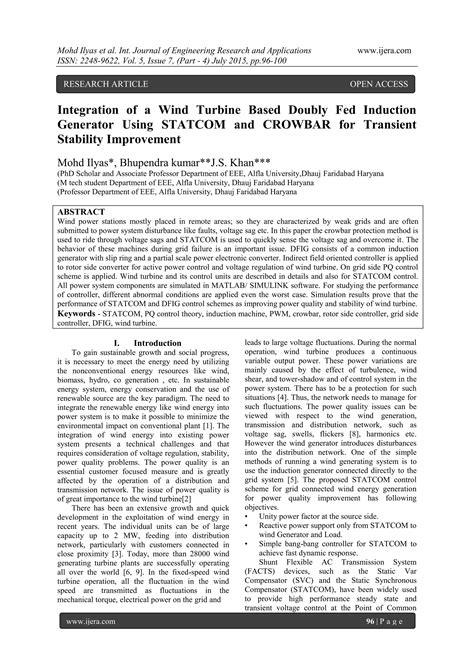 Integration Of A Wind Turbine Based Doubly Fed Induction Generator