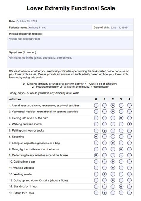 Lower Extremity Functional Scale Lefs And Example Free Pdf Download