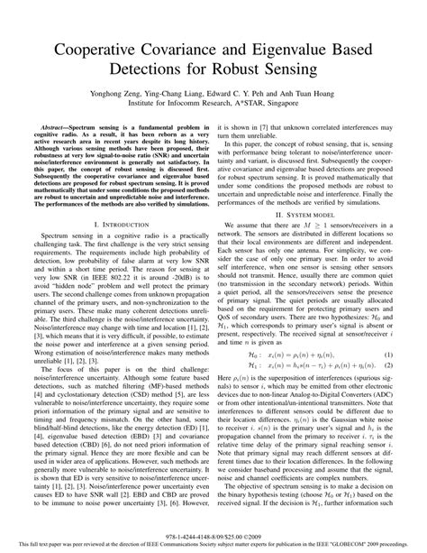 Pdf Cooperative Covariance And Eigenvalue Based Detections For Robust Sensing