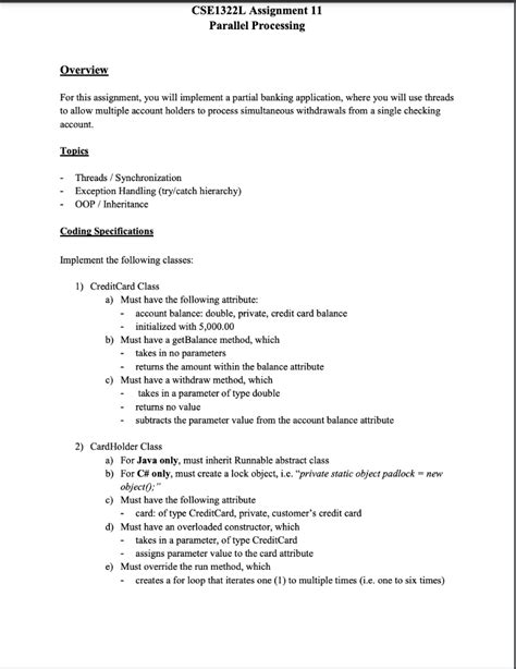 solved cse1322l assignment 11 parallel processing overview