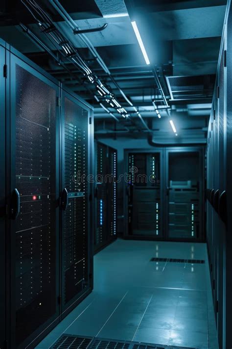 row of servers in a data center server room suitable for tech related