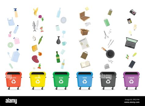 Separate Garbage Collection Different Trash Bins For Each Type Of Garbage Educational Banner Or