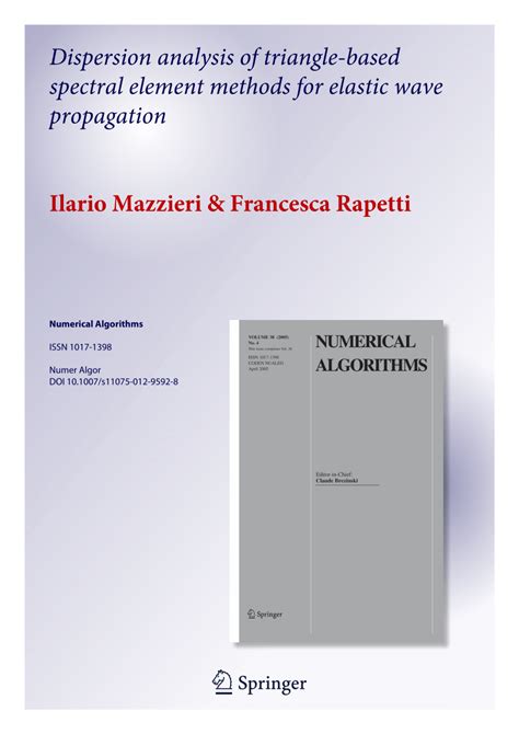 Pdf Dispersion Analysis Of Triangle Based Spectral Element Methods For Elastic Wave Propagation