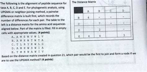 The Following Is The Alignment Of Peptide Sequence For Taxa A B C Dand