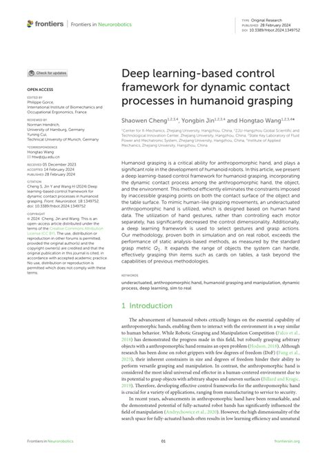 Pdf Deep Learning Based Control Framework For Dynamic Contact Processes In Humanoid Grasping