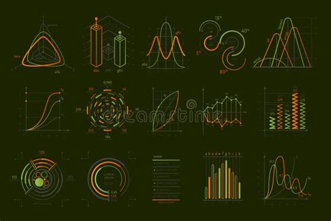 Abstract Data Visualization Set Isolated On Black Stock Vector Illustration Of Graph