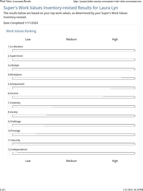 Work Values Assessment Results Pdf