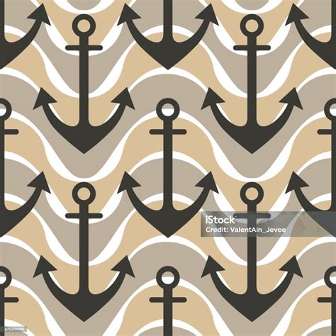 벡터 앵커와 함께 완벽 한 패턴입니다 대칭 배경 항해 주제입니다 그래픽 일러스트입니다 배치 배경 직물 인쇄 장식 표면에 대 한 서식 파일 직물에 대한 스톡 벡터 아트 및