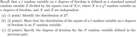 Solved Recall That A T Random Variable On V Degrees Of