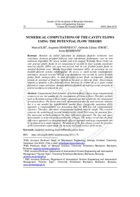 Pdf Numerical Computations Of The Cavity Flows Using The Potential