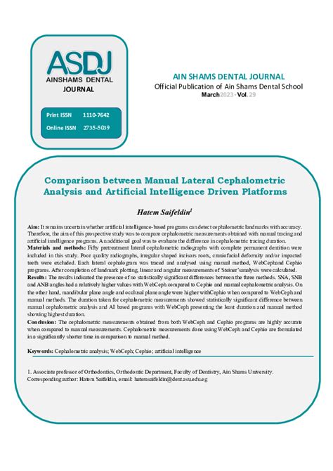 Pdf Comparison Between Manual Lateral Cephalometric Analysis And