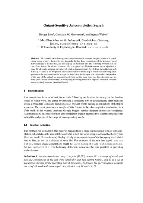 Pdf Efficient Output Sensitive Autocompletion