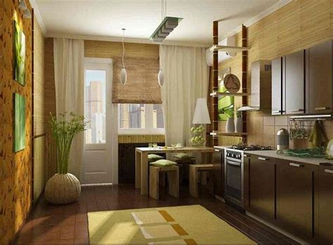 Светлая кухня с зеленым акцентом